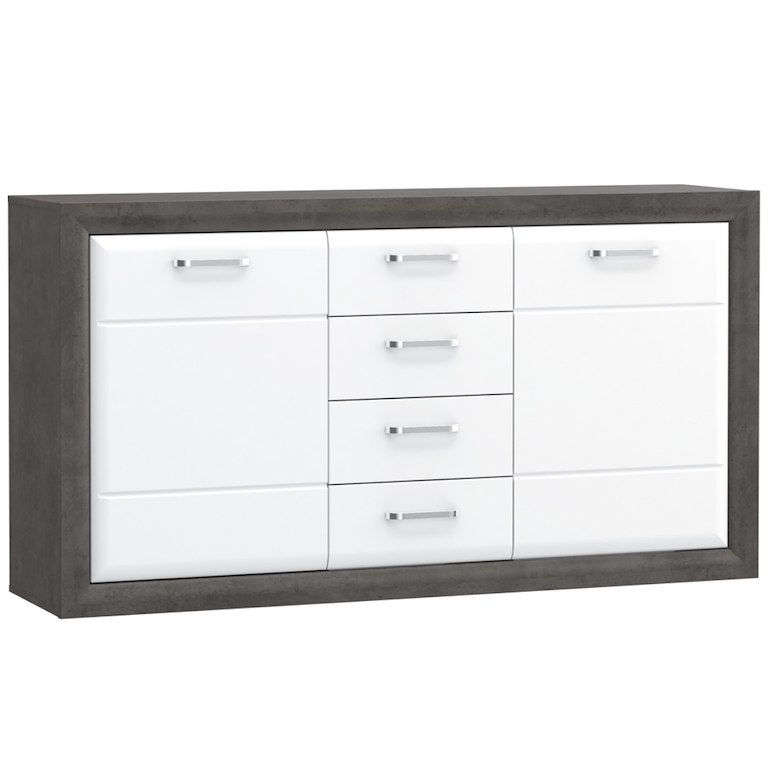 Lenox komoda 4 fioke + 2 vrata 168x42x92 cm bela visoki sjaj/beton