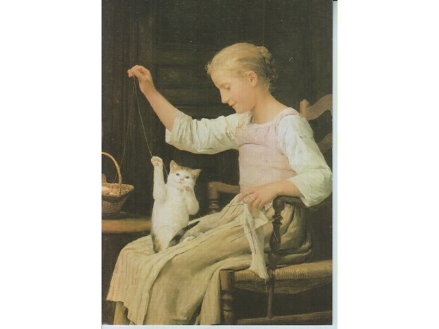 ALBERT ANKER Madchen mit seiner Katze spielend, 1887