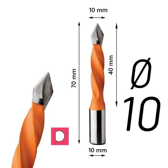 Prolazna burgija 10mm leva tvrdi metal - vidija; dužina 70/40mm prihvat 10mm za brzohodne viševretene bušilice FUL 50K.100.L