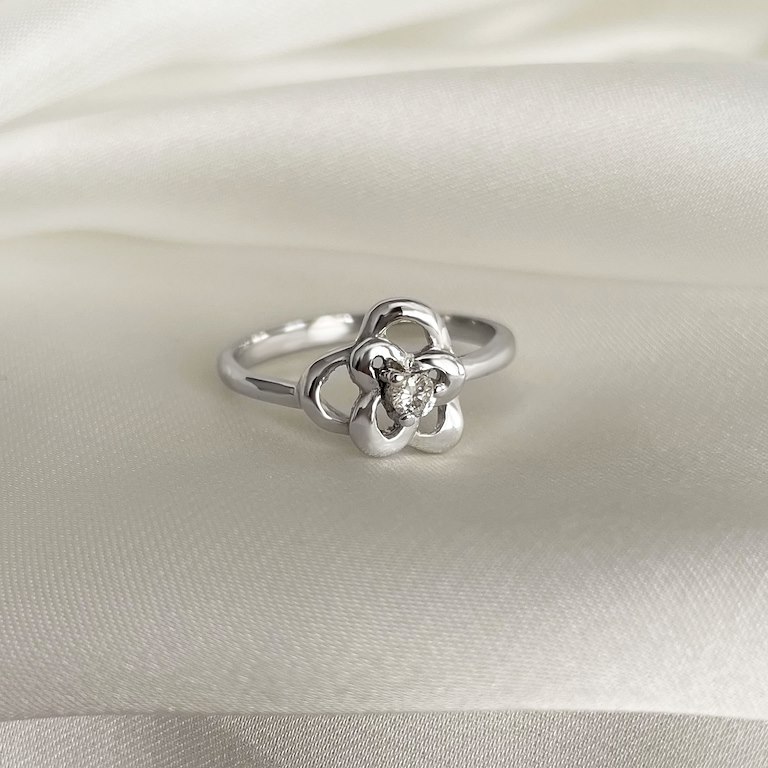 Neobičan verenički prsten, belo zlato i brilijant 0.06 ct Vs-Gh