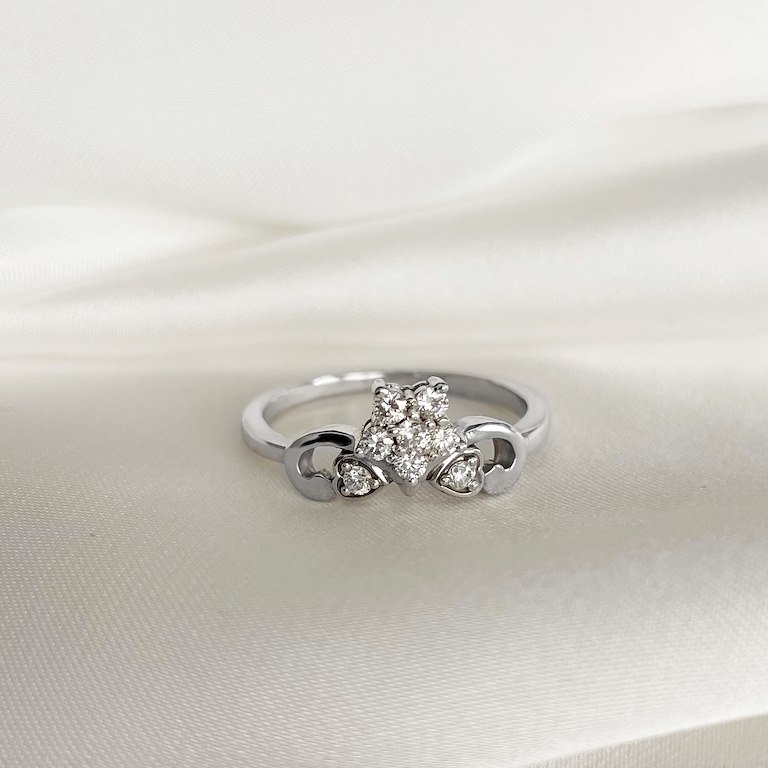 Dijamantski prsten - cvet, belo zlato 0.19 ct Vs-Gh