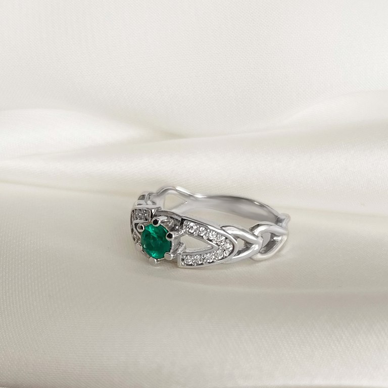 Verenički prsten od belog zlata sa smaragdom 0.25 ct i brilijantima 0.096 ct Vs-Gh