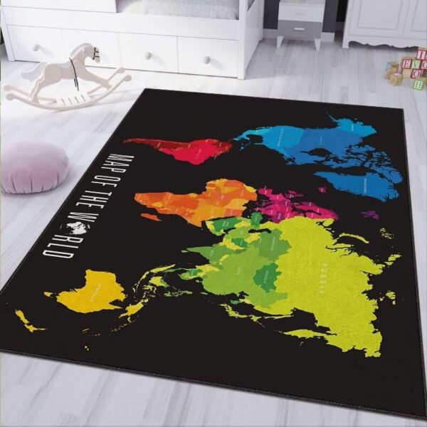 Tepih za decu sa gumenom podlogom 120x180cm – Karta sveta, crni TG-102