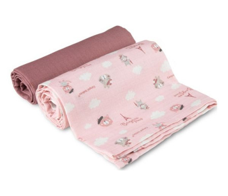 Canpol baby muslin pelena 70x70 cm bonjour paris pink - 2 kom ( 26/901_pin )