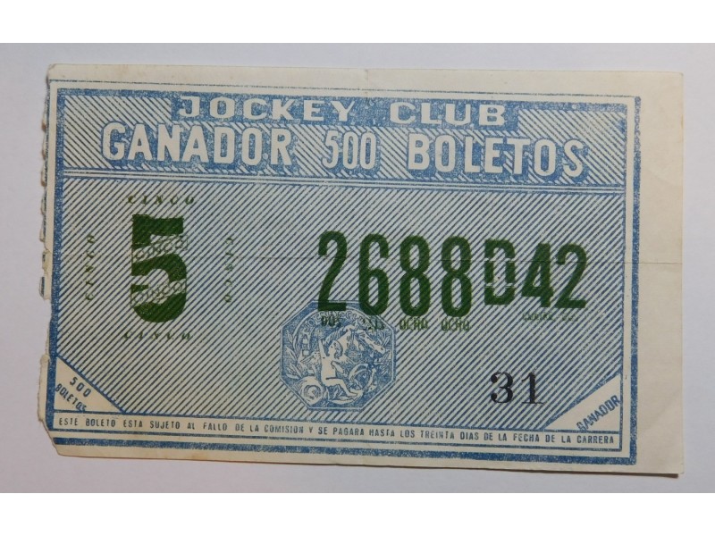 Jockey club GANADOR 500 boletos - 5 cinco RRR