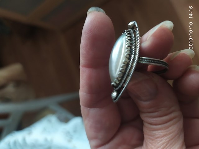 srebro filigran sedef prsten