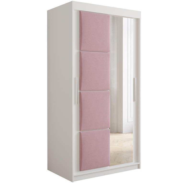 Tapi ormar 2 vrata/ogledalo 100x62x200 bela/roze