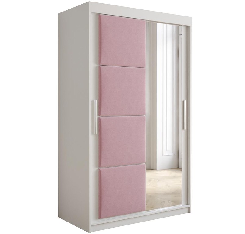 Tapi ormar 2 vrata/ogledalo 120x62x200 bela/roze