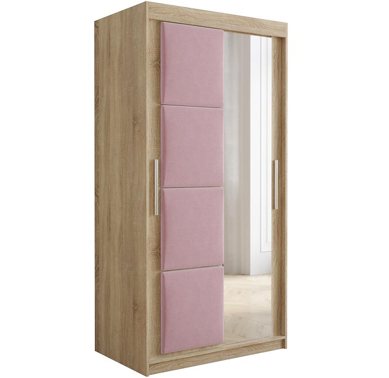 Tapi ormar 2 vrata/ogledalo 100x62x200 natur (sonoma hrast) / roze