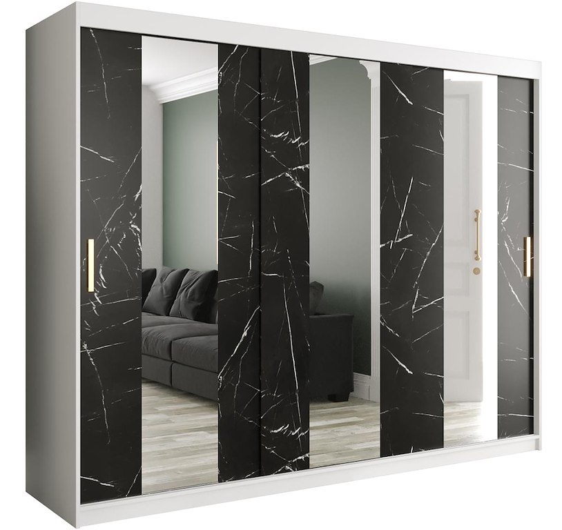 Marble ormar 3 vrata/ogledalo 250x62x200 beli
