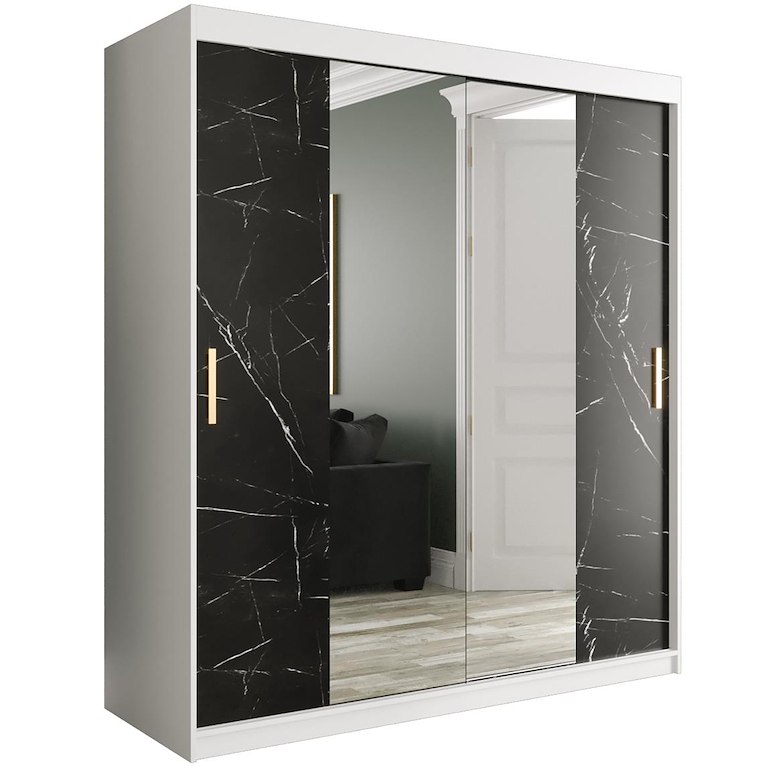 Marble ormar 2 vrata/ogledalo 180x62x200 belo/crni