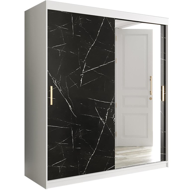 Marble ormar 2 vrata/ogledalo 180x62x200 belo/crni