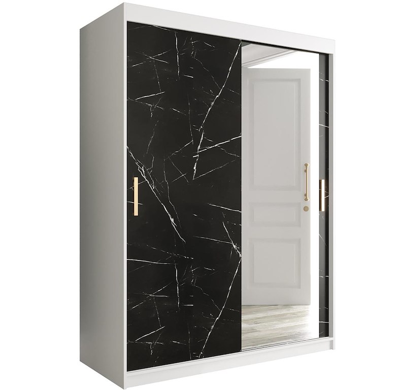 Marble ormar 2 vrata/ogledalo 150x62x200 belo/crni