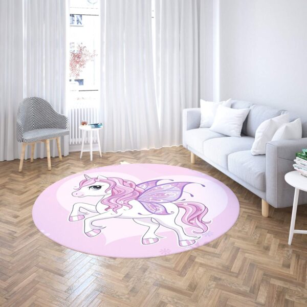 Okrugli tepih za decu 120x120cm sa gumenom podlogom – Unicorn, roze TG-113