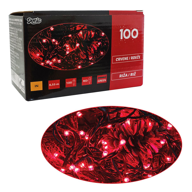 Novogodišnje lampice Riža crvena 100 kom bez funkcija 52-333000