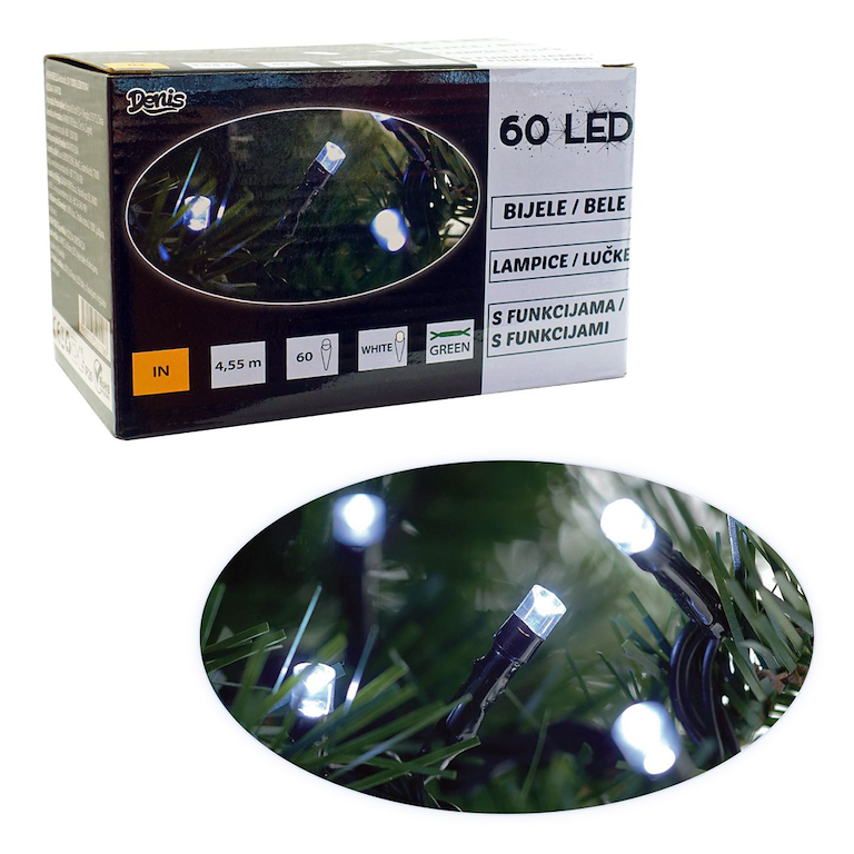 Novogodišnje LED lampice 60 kom bele 8 funkcija 52-110000