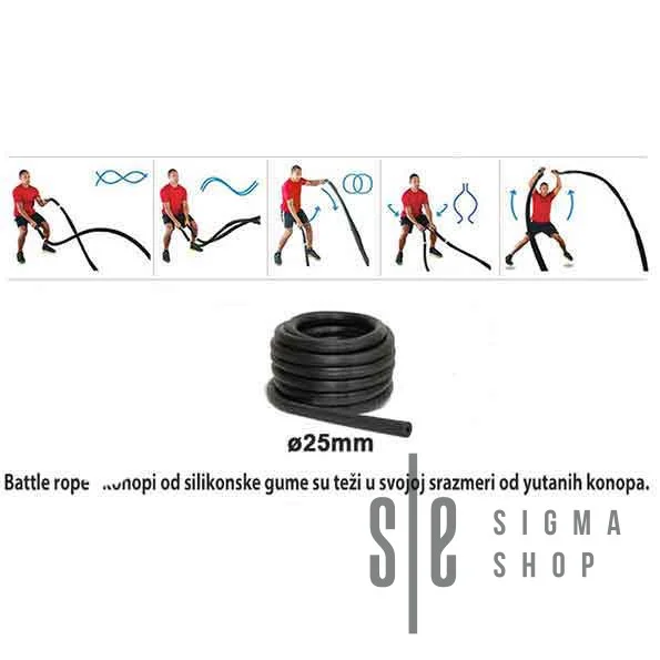 Battle rope (silikonska guma-crna)-Fi 25mm (8m ; 2.5kg)