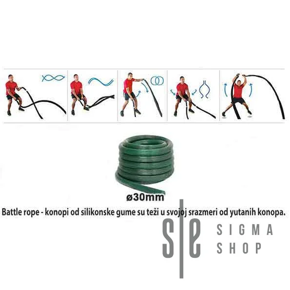 Battle rope (silikonska guma-zelena)-Fi 30mm (15m ; 8kg)