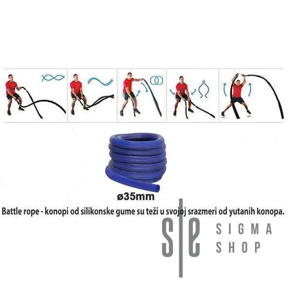 Battle rope (silikonska guma-plava)-Fi 35mm (15m ; 11kg)