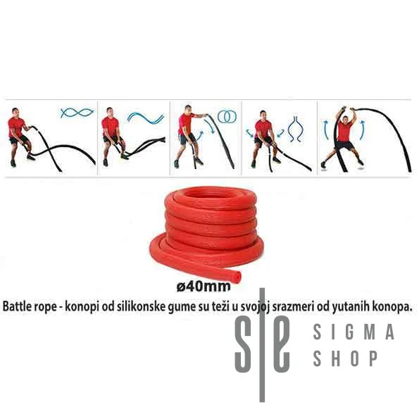 Battle rope (silikonska guma-crvena)-Fi 40mm (15m ; 13.5kg)