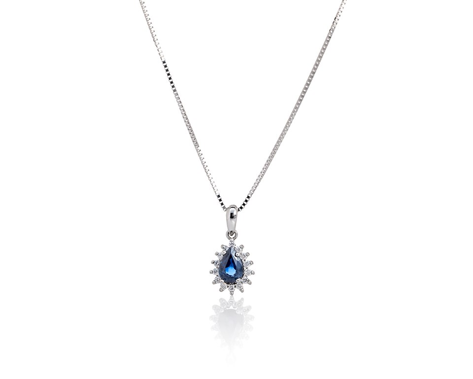 Ogrlica sa 0,97ct pear shape plavim safirom i dijamantima