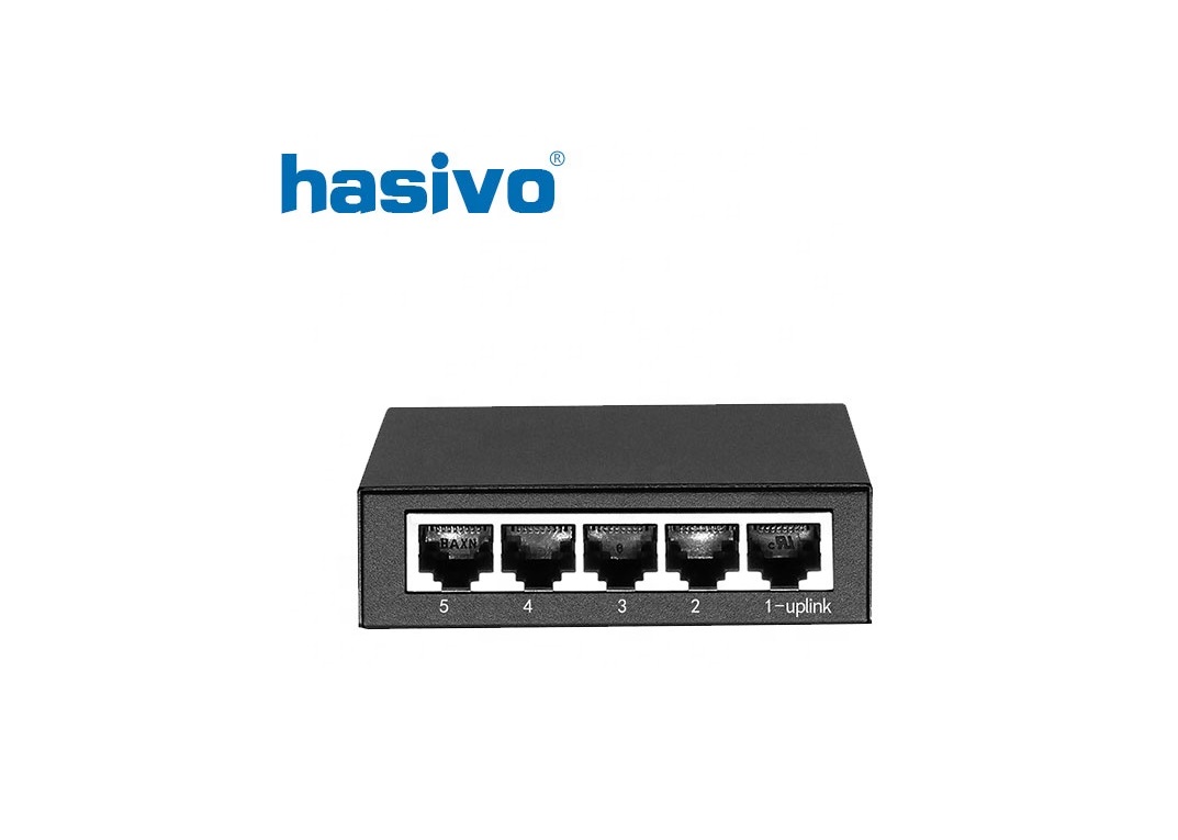 Hasivo S500-5G svič 5 gigabit portova 10/100/1000Mb/s sa metalnim kućištem, prenaponske zaštite, jumbo frame full wirespeed, temp. -10º do +55ºC, eco green, CE / FCC / RoHS, dim. 88x83x25mm