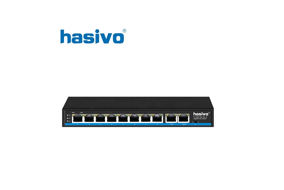 Hasivo S1100P-8G-2G-Ai-120W PoE++ svič 10 gigabit portova 10/100/1000Mb/s / 8 PoE, 802.3af/at/bt, port 1 do 60W, port VLAN isolation, PoE watchdog, extend mode 250m, prenaponske zaštite, interno n...