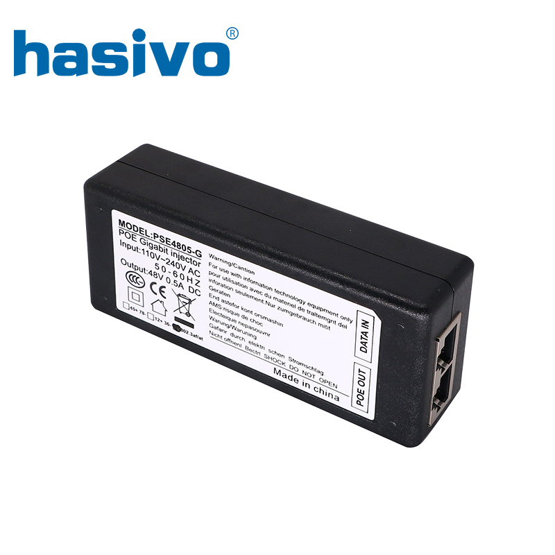 PoE injector Hasivo PSE4805G-AT-30W 2.5-Gigabit PoE+ 10/100/1000/2500M 802.3af/at, max izlazna snaga 30W, Power Over Ethernet do 100m, prenaponska zaštita, EN 55022 Class B standard, MTBF > 100000h