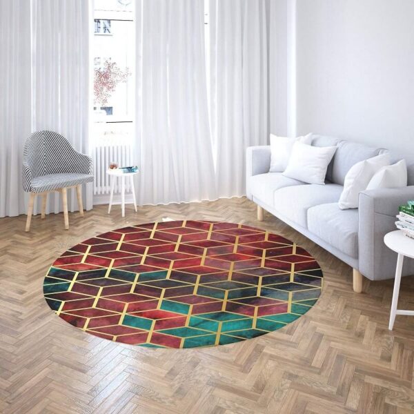 Okrugli tepih sa gumenom podlogom 160x160cm – 3D kocke crveno-zeleni, TG-1064