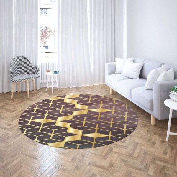 Okrugli tepih sa gumenom podlogom 160x160cm – 3D kocke ljubičasto-zlatni, TG-1063