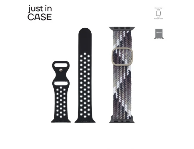 Just In Case 2u1 38-41mm crna silikonska+siva tekstilna zamenska narukvica za pametni sat