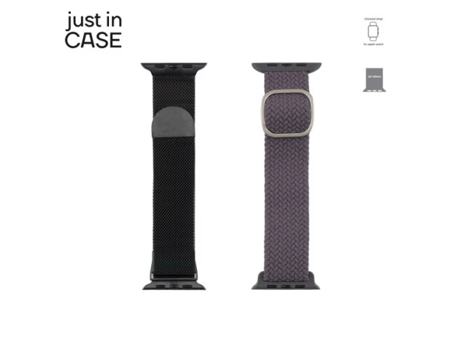 Just In Case 2u1 42-45mm crna milanese+siva tekstilna zamenska narukvica za pametni sat