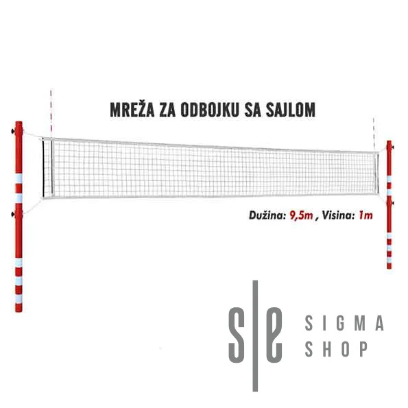 Mreža za odbojku sa sajlom dužine – 9m , visine – 1m