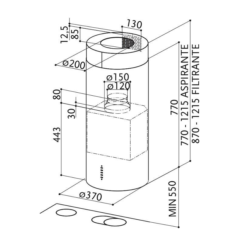 Faber ostrvski aspirator CYLINDRA ISOLA PLUS CONCRETE