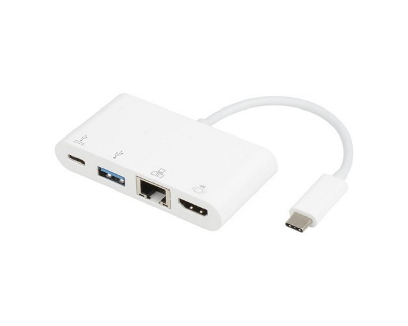 Adapter USB 3.1 tip C (M) – HDMI + USB3.0 + RJ45 + tip C (F) beli