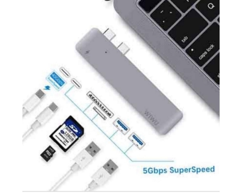 Adapter-konvertor 2xTIP-C na HDMI + 2xUSB 3.0 + SD/Micro + 2XTIP-C plug in