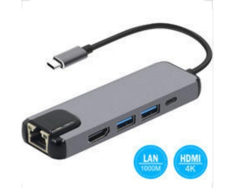 Adapter-konvertor TIP-C na HDMI + 2xUSB 3.0 + TIP C + RJ45