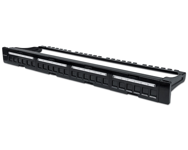 Patch Panel 19″ blank 24-Port 1U with cable managment crni