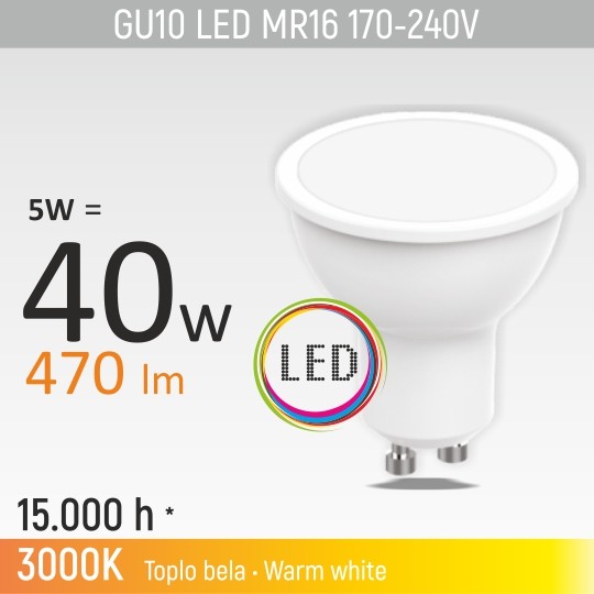 LED sijalica 5W GU10 toplo bela 3000K