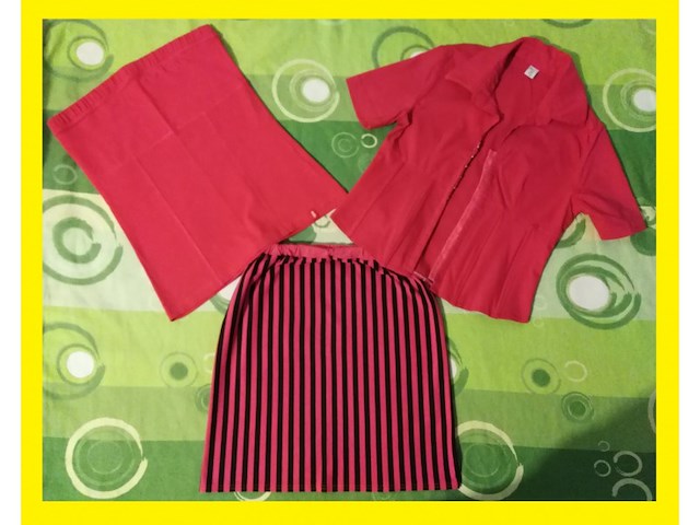 Ružičasti elastin komplet, suknja+top+crop HIT S