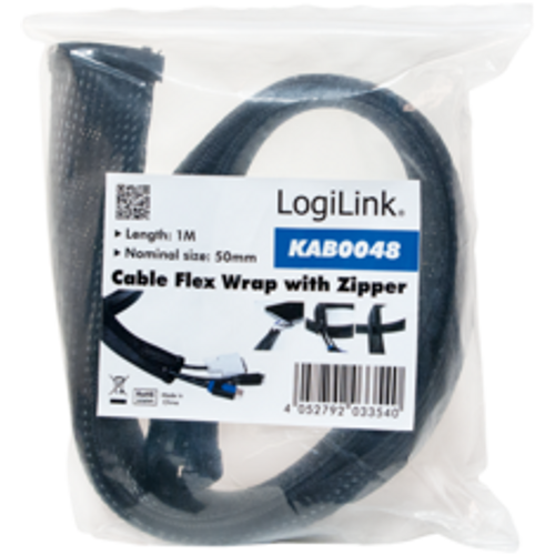 LogiLink fleksibilna zaštita za kablove sa rajfešlusom 2m x 50mm crna