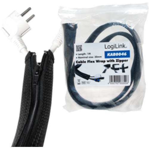 LogiLink fleksibilna zaštita za kablove sa rajfešlusom 2m x 30mm crna