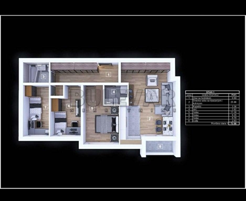 3. 5, 74m2, novogradnja, pdv, parking