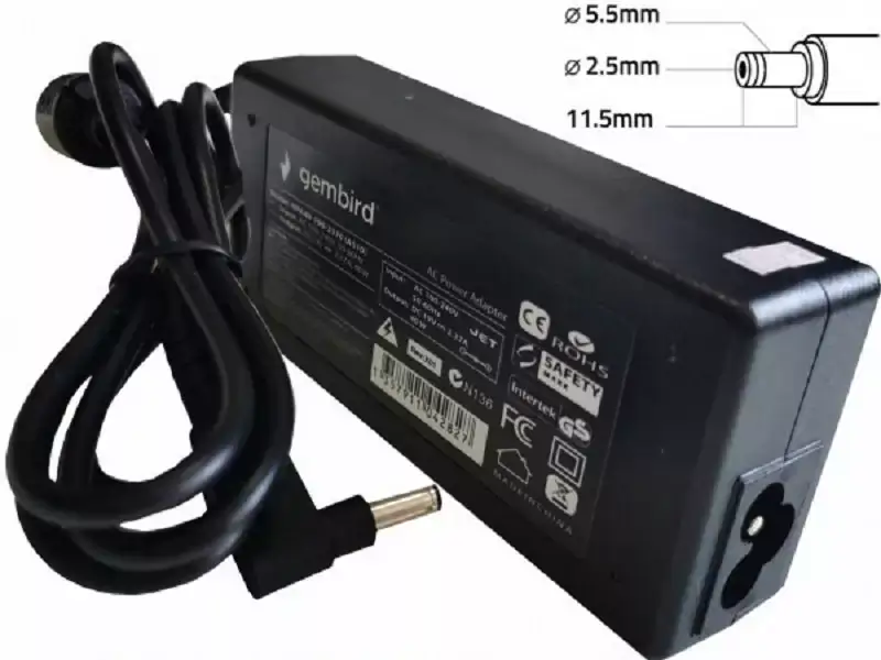 GEMBIRD NPA65-190-3420 (AS12)PUNJAČ ZA LAPTOP 65W-19V-3.42A, 5.5×2.5MM BLACK (819 ALT=AS16) 38952