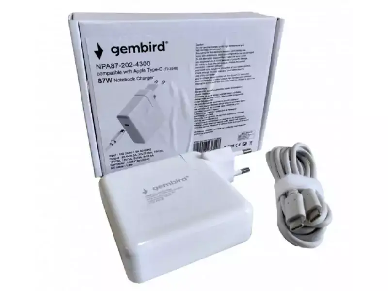 GEMBIRD NPA87-202-4300 (TJ-354B APPLE TYPE-C/USB-C) PUNJAČ ZA MACBOOK 87W-20,2V-4.3A, USB TYPE-C 40090