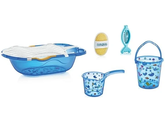 Babyjem Set Za Kupanje 6 Delova Blue (Kadica, Podloga,Termometar, Sundjer, Bokal, Kofica) 92-25405