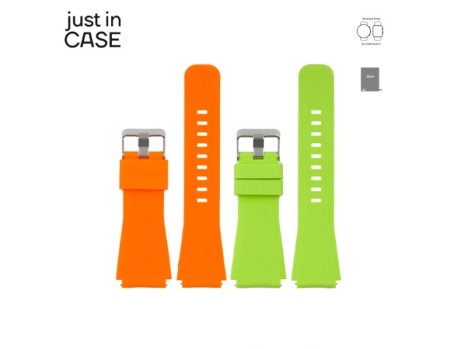 Just In Case 2u1 22mm narandžasta silikonska+neon zelena silikonska zamenska narukvica za pametni sat