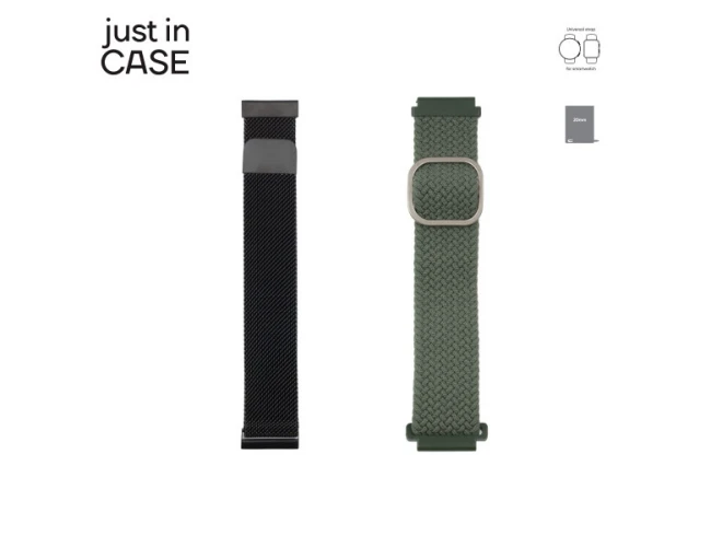 Just In Case 2u1 20mm crna milanese+zelena tekstilna zamenska narukvica za pametni sat