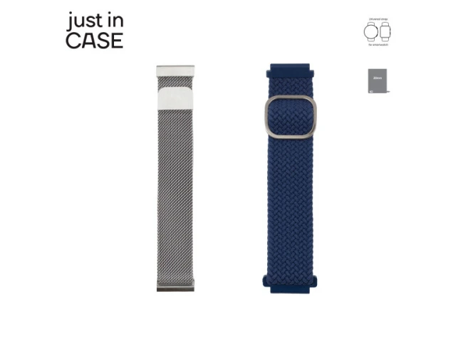 Just In Case 2u1 20mm srebrna milanese+plava tekstilna zamenska narukvica za pametni sat