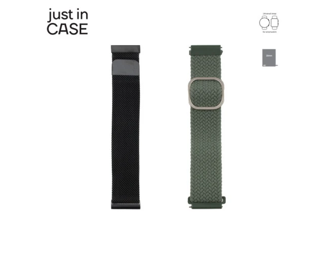 Just In Case 2u1 22mm crna milanese+zelena tekstilna zamenska narukvica za pametni sat